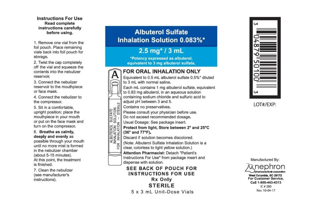 Albuterol Sulfate, Preservative Free 0.083%, 2.5mg / 3mL Unit Dose ...