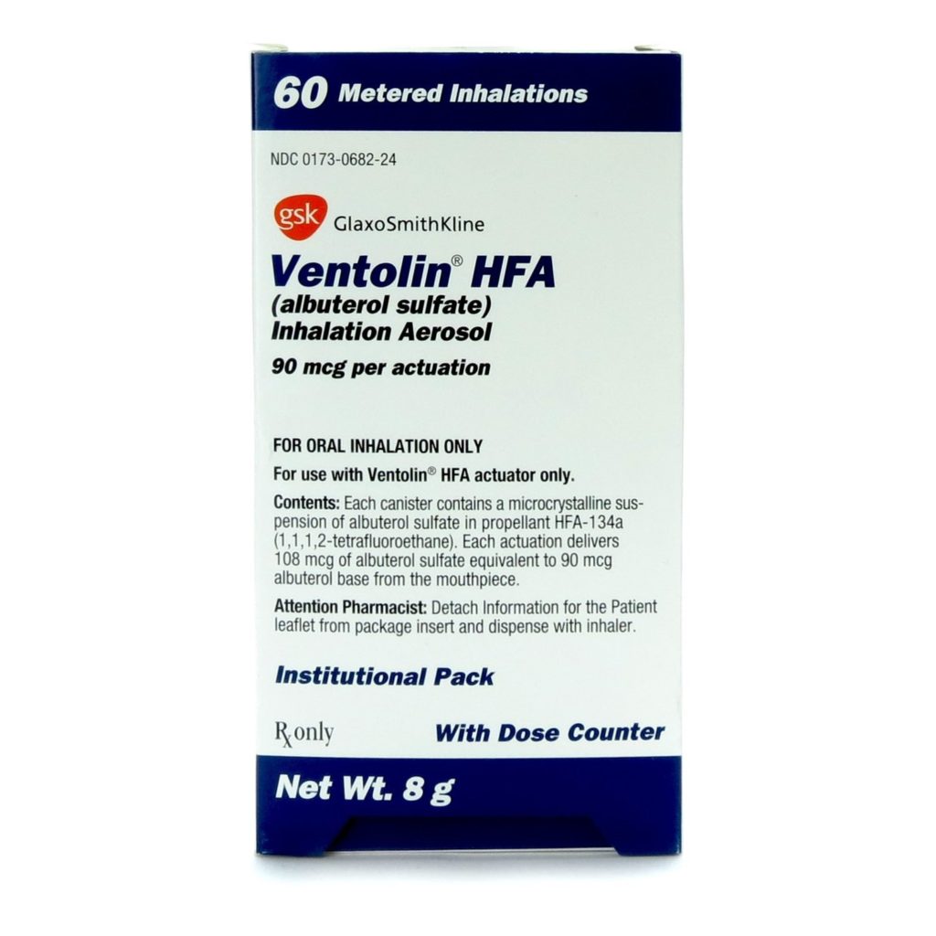 Ventolin HFA Albuterol Sulfate 90 mcg Aerosol Metered Dose Inhaler ...